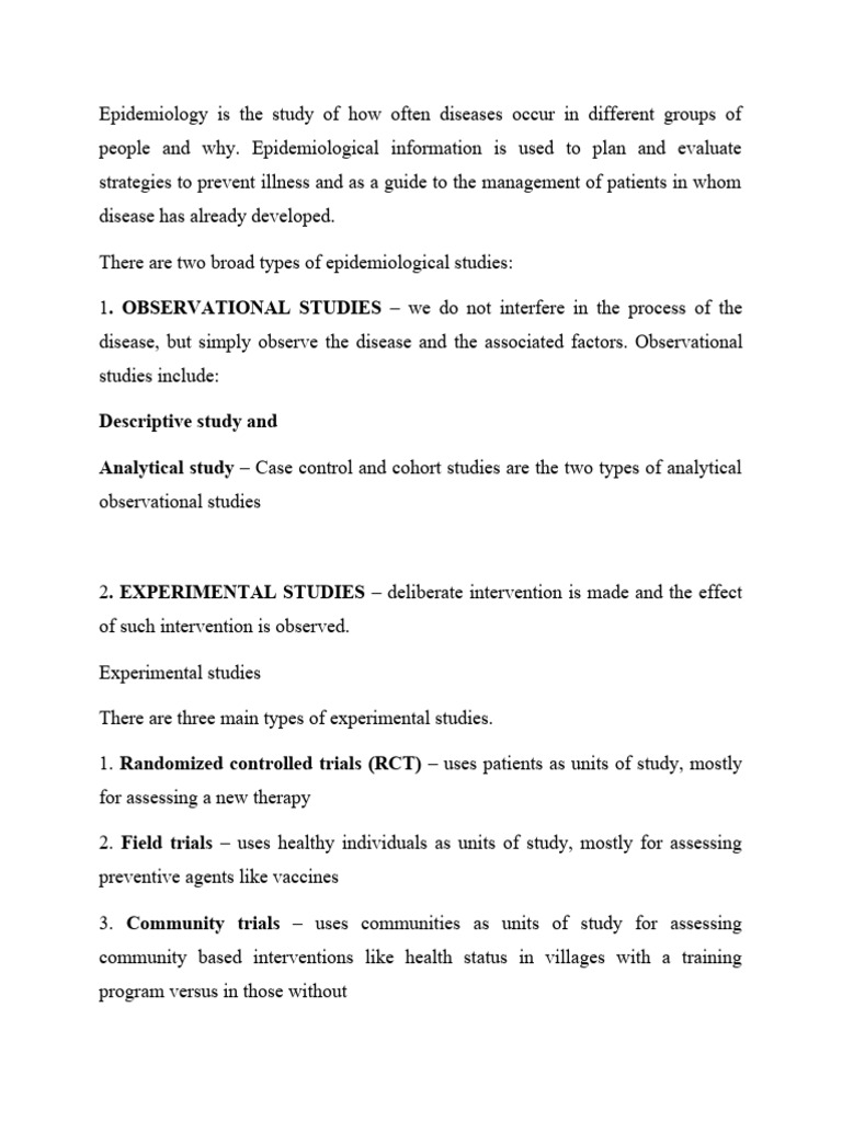 Epidemiology Study Types Guide | PDF | Cohort Study | Epidemiology