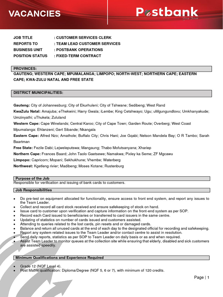 National Customer Services Clerk Advert 25.06.2024 - Final | PDF ...
