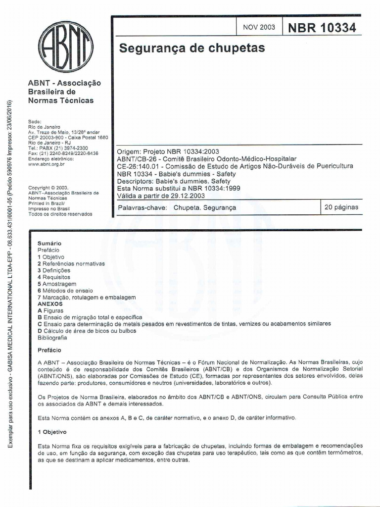 ABNT NBR 10334 Chupetas | PDF