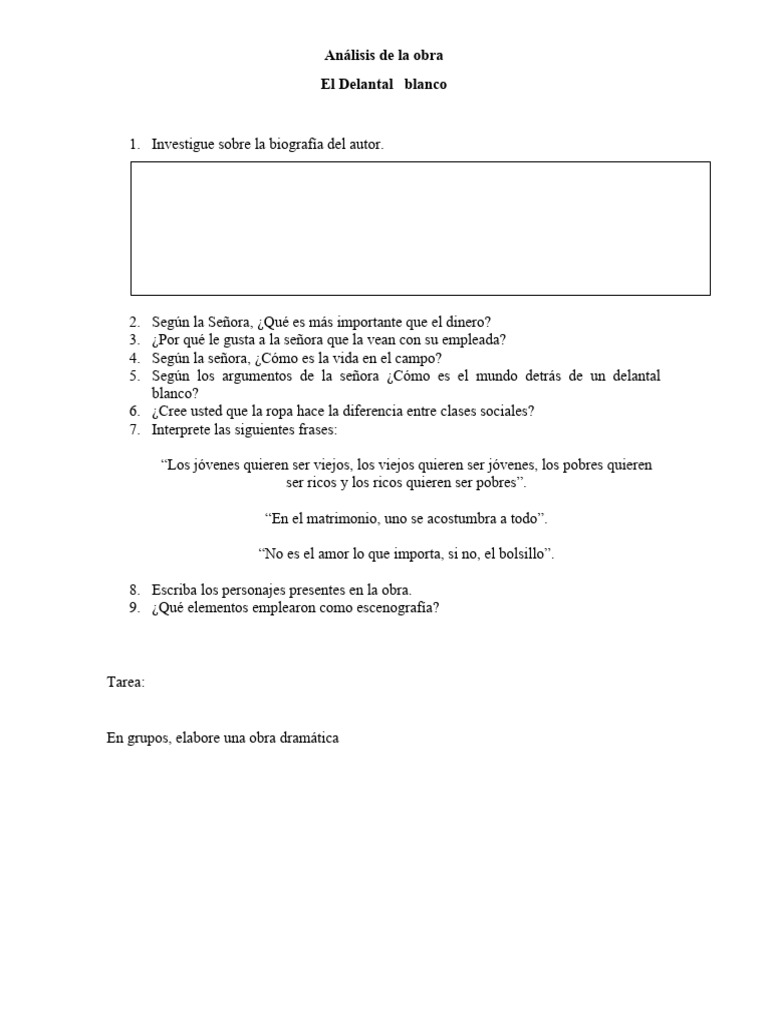 Análisis de La Obra El Delantal Blanco | PDF | Ficción general