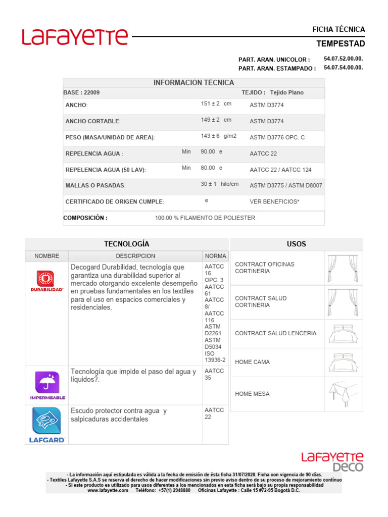 Ficha Técnica Tela Tempestad | PDF | Textiles