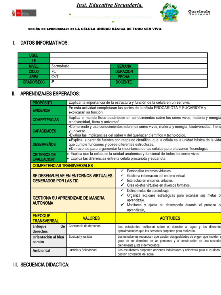 B 2º Ses Act 3 Cyt U2 | PDF | Biología Celular) | Evaluación