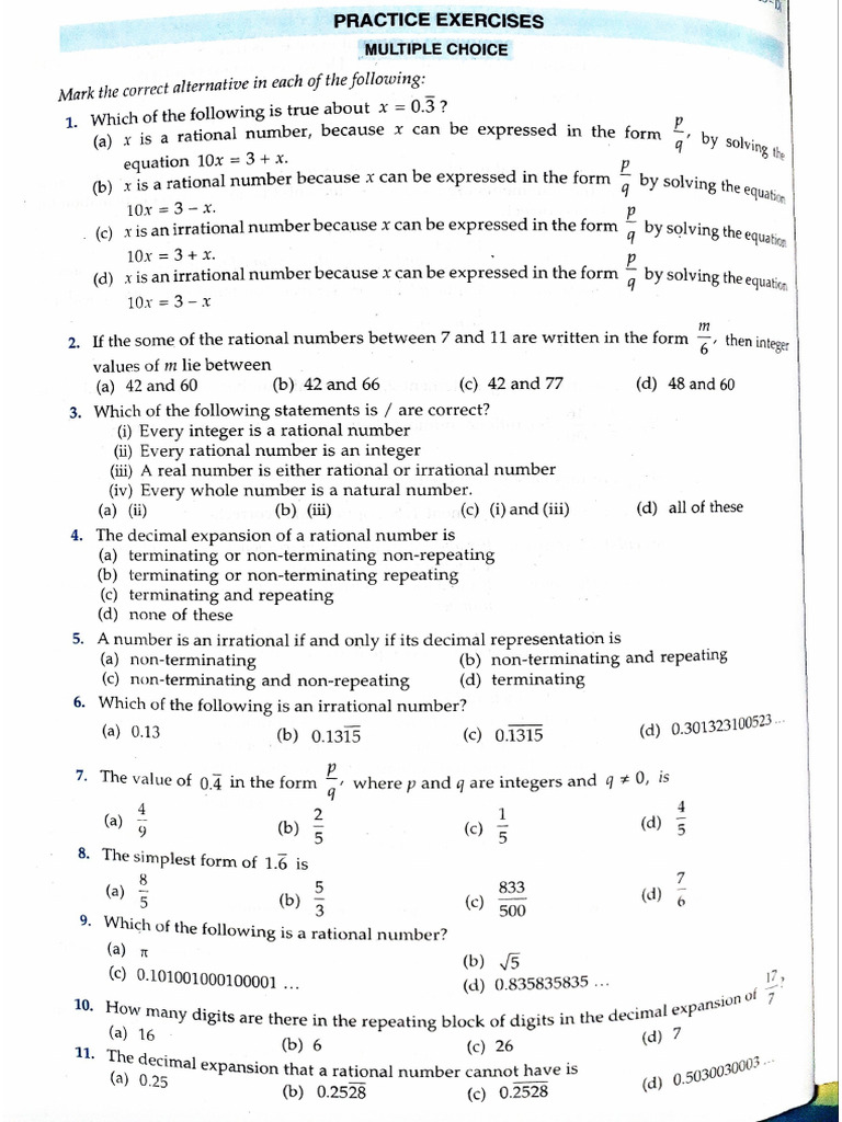 Class 9th Number System Objective | PDF