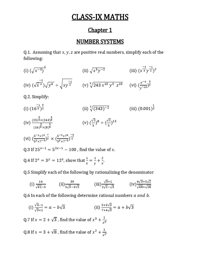 IX MATHS Extra Questions CHAP-1,3 AND 6 | PDF | Mathematical Notation ...