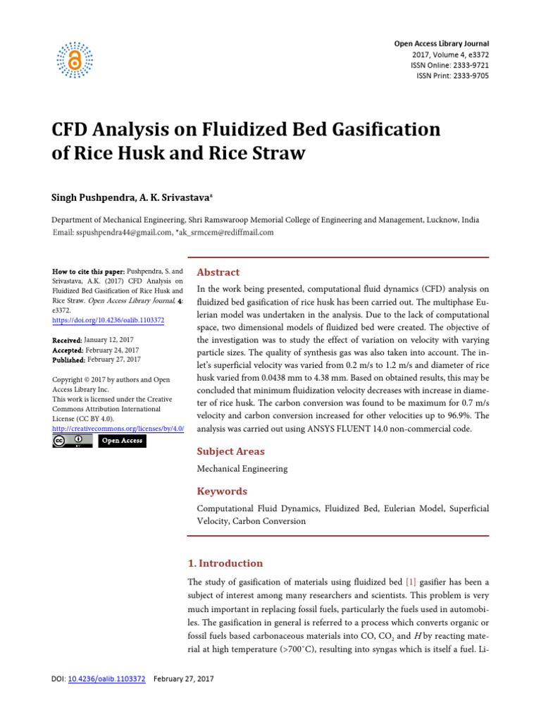 CFD Analysis On Fluidized Bed Gasification of Rice Husk and Rice Straw | PDF | Gasification ...