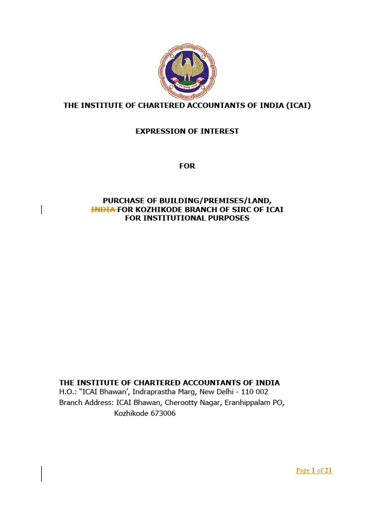 Draft EOI For Purchase of Building or Land - Kozhikode Branch | PDF | Deed | Loans