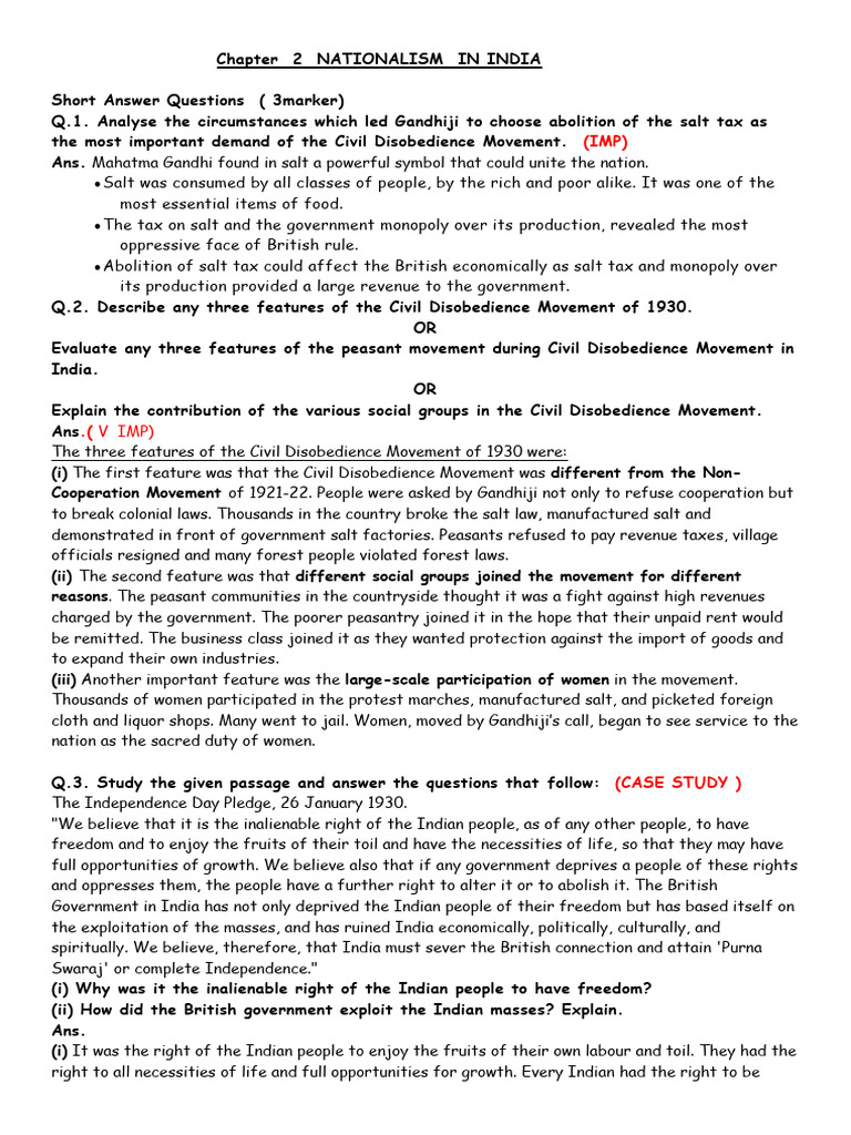 Chapter 2 Nationalism in India Notes | PDF | Mahatma Gandhi | British Raj