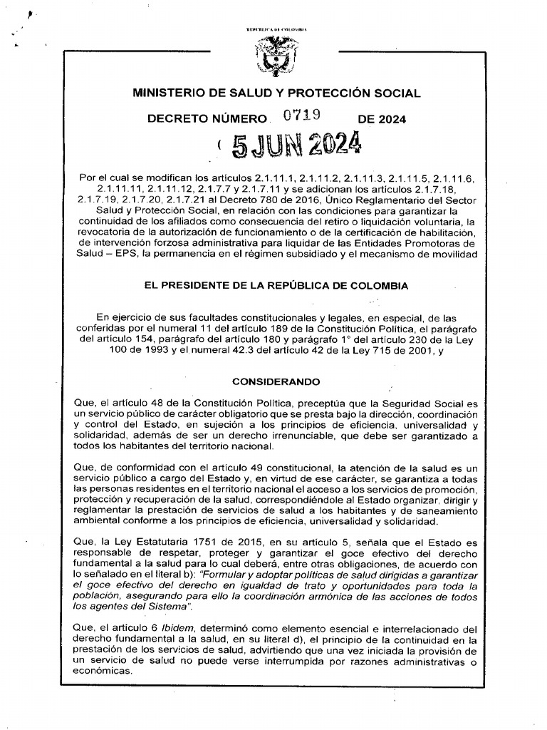 Decreto No 719 de 05 Junio de 2024 | PDF | Programas sociales ...