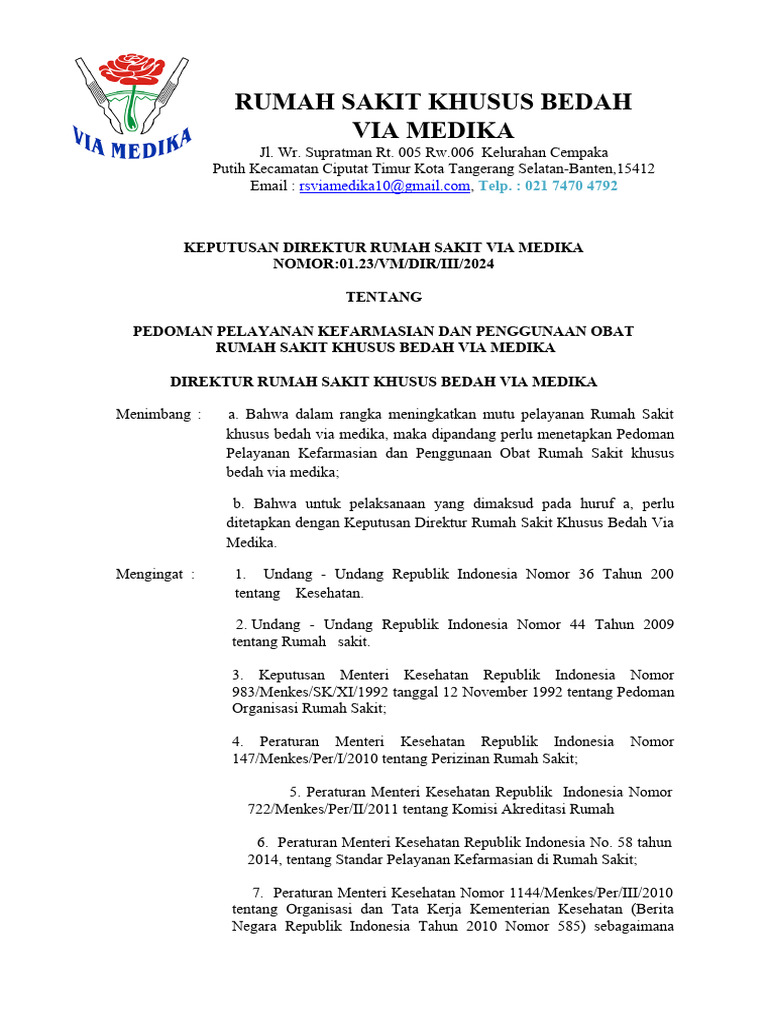 Pedoman Pelayanan Kefarmasian RSKB Via Medika | PDF | Pengembangan Diri ...