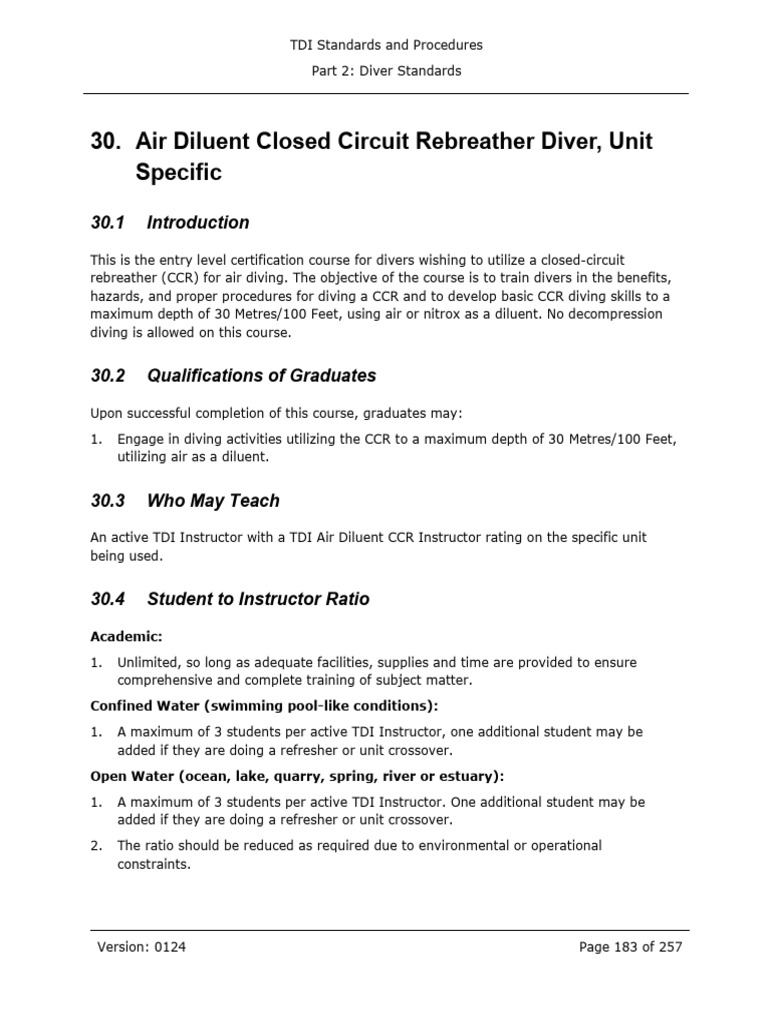 TDI Diver Standards - 30 - AD - CCR - Unit - Specific - Diver | PDF ...