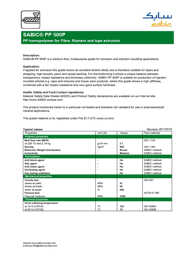 Sabic 500P | PDF | Polymers | Fibers