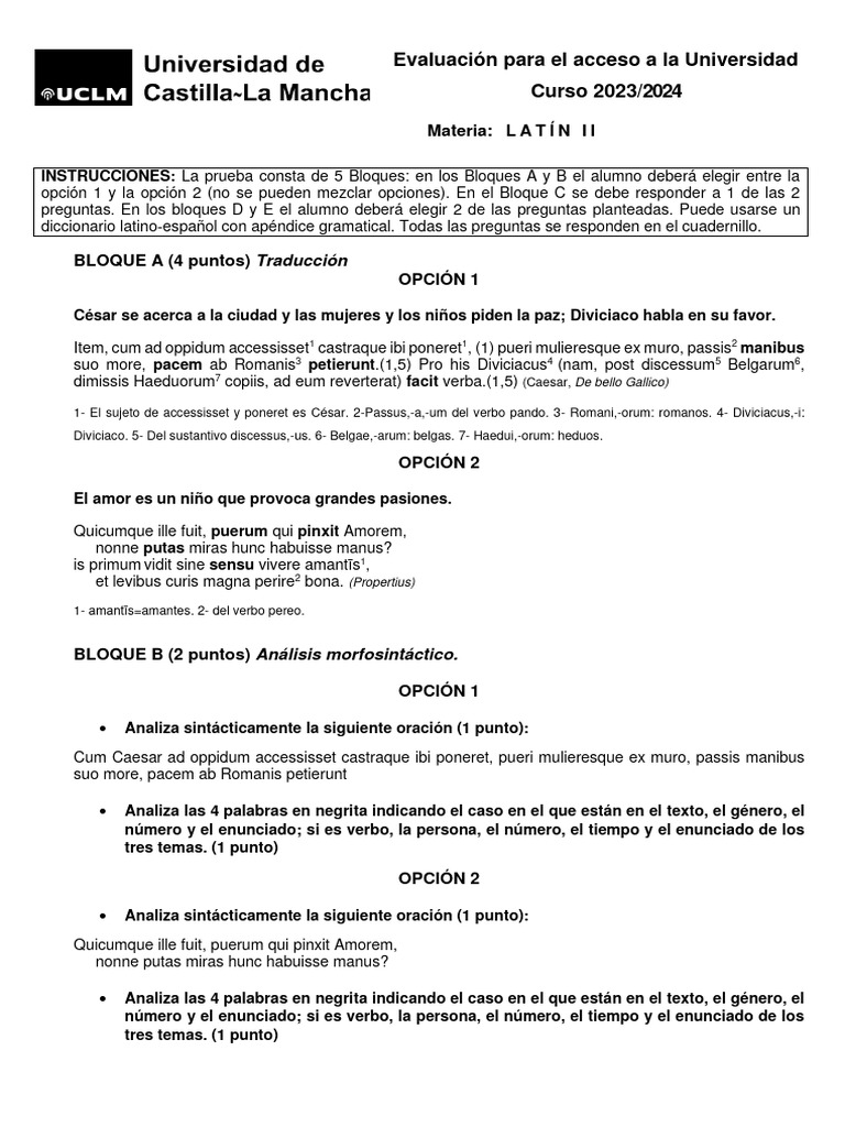 Evaluación de Latín II para Universidad | PDF | Estudios de idiomas ...