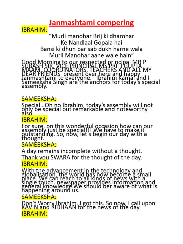 Janmashtami Assembly Compering | PDF | Religion & Spirituality