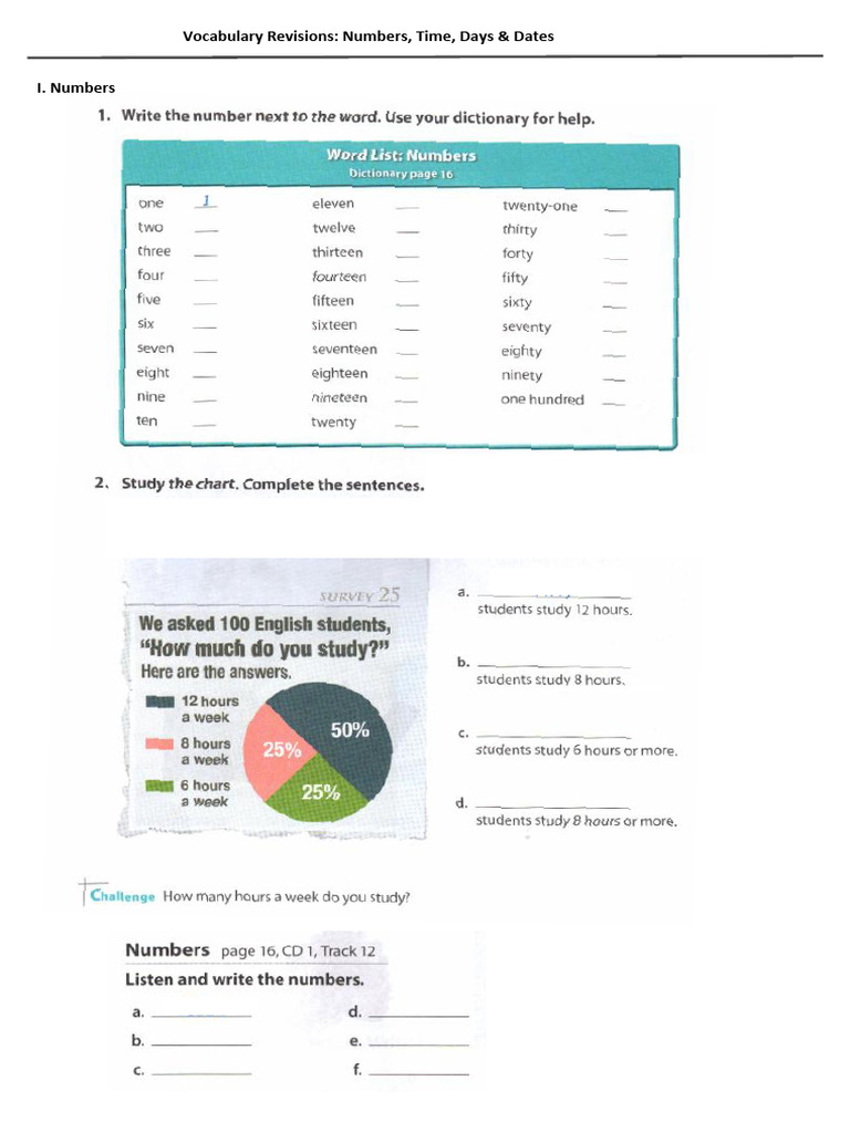 Vocabulary Exercise - Numbers | PDF