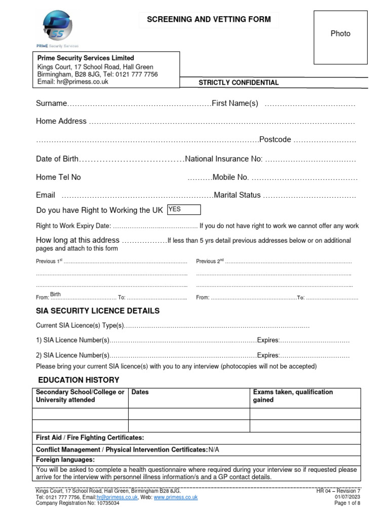 Security Employment Vetting Form | PDF | Criminal Record | Justice