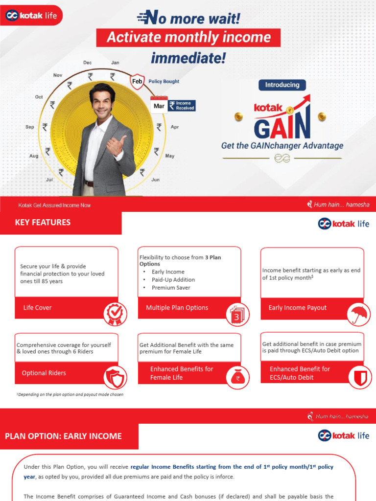 Kotak Get Assured Income Now Presentation 107N141V01 | PDF | Insurance ...