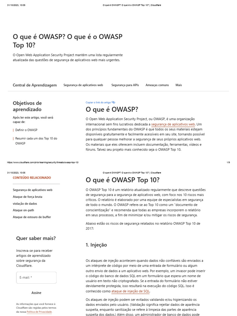 O Que É OWASP - O Que É o OWASP Top 10 - Cloudflare | PDF | Vulnerabilidade (informática ...