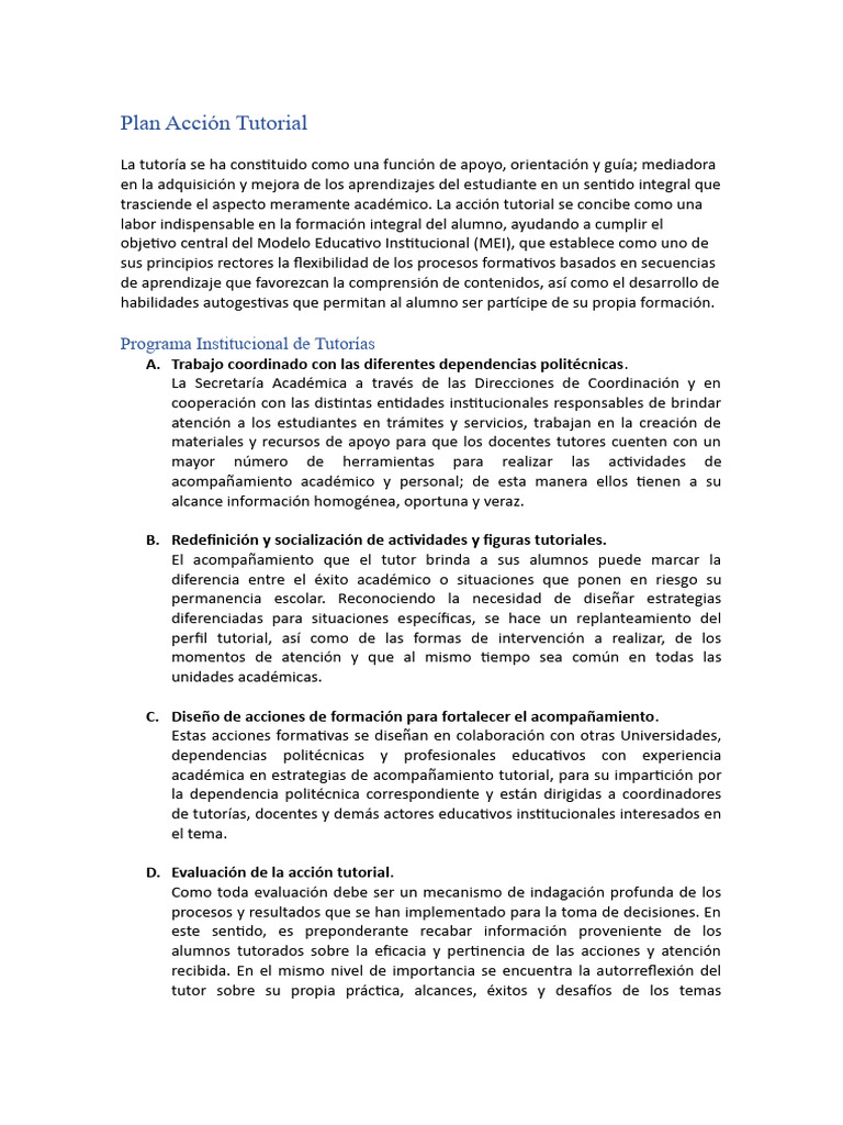 Plan Acción Tutorial | PDF | Gestión de recursos humanos | Enseñando