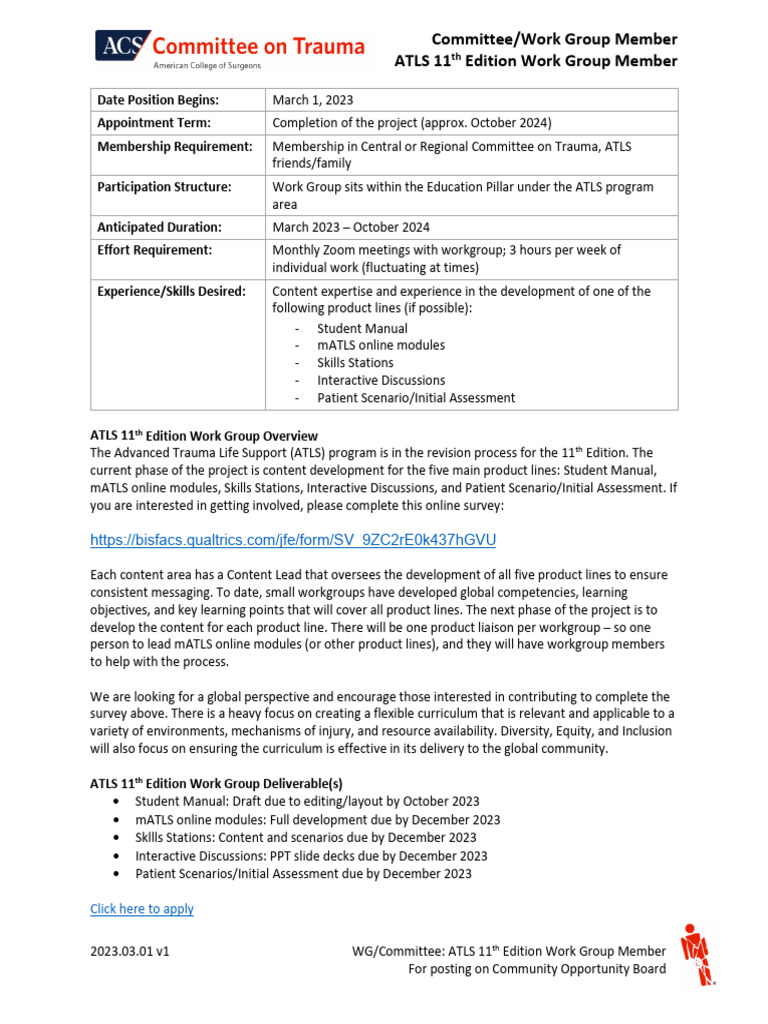 2023 03 01 Atls 11th Edition Work Group Member Community | PDF | Learning