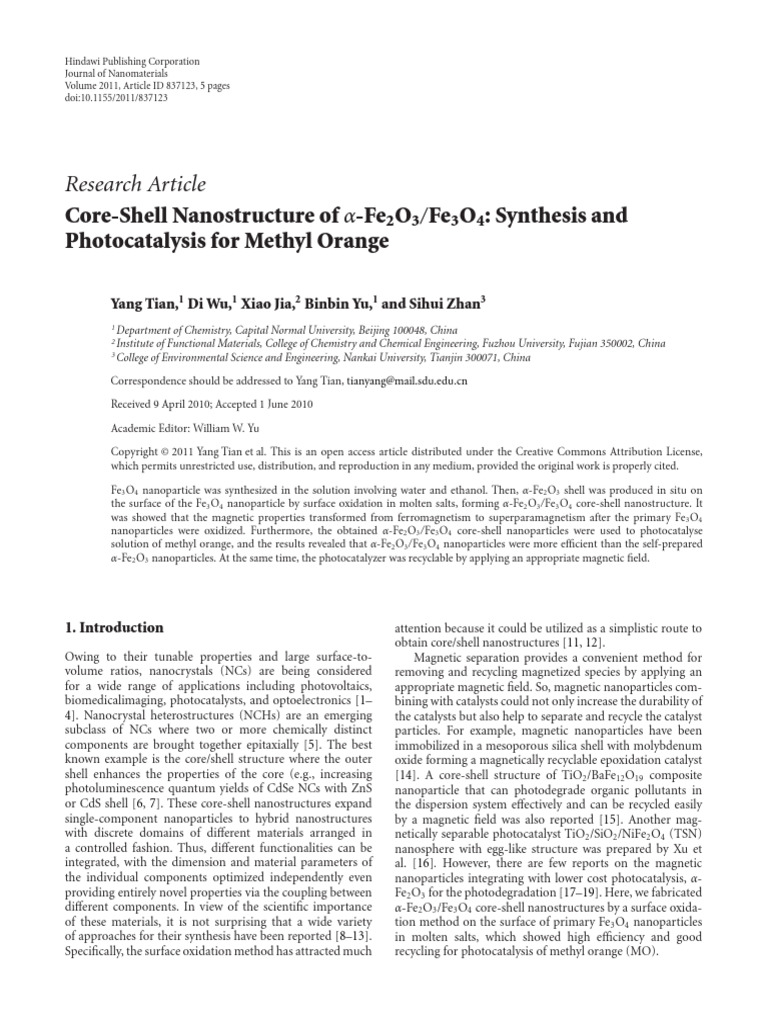 Core Shell Nanostructure Of A Fe2o3fe3o4 Synthesis Pdf Nanoparticle Nanomaterials