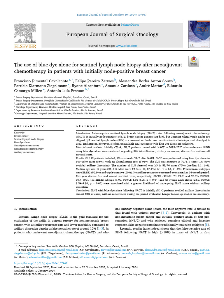 2024 Blue Dye Alone For Sentinel Lymph Node Biopsy After Neoadjuvant