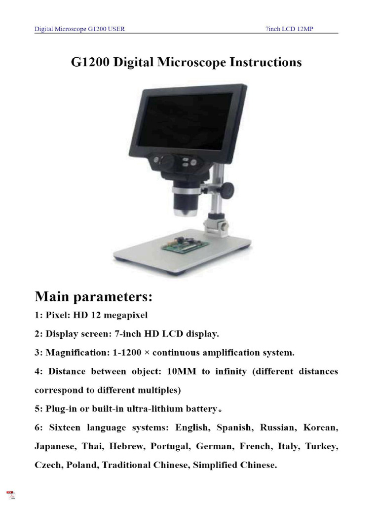 Manual Del Usuario Del Microscopio Digital G1200 - Medidor-De-Distancia ...