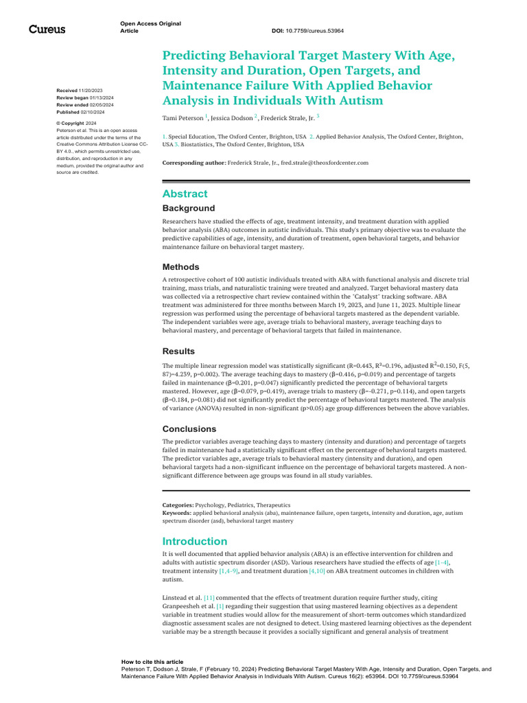 Predicting Behavioral Target Mastery With Age | PDF | Autism Spectrum ... Predicting Behavioral Target Mastery With Age | PDF | Autism Spectrum ...