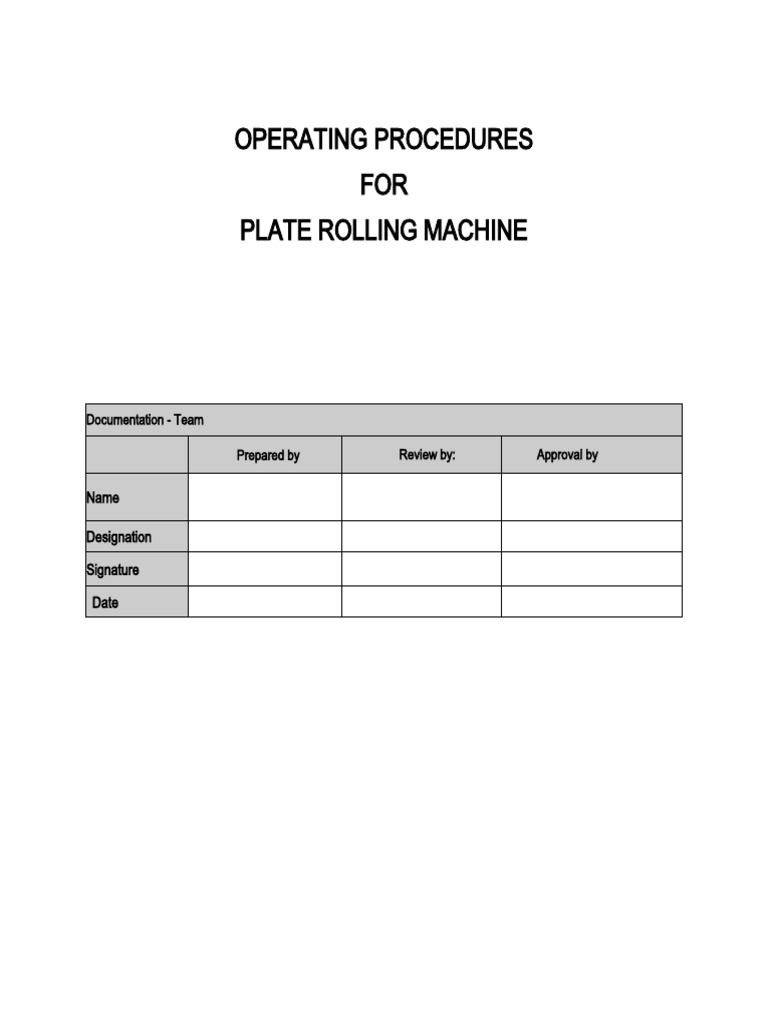 SOP - Plate Rolling Machine | PDF | Sheet Metal | Emergency