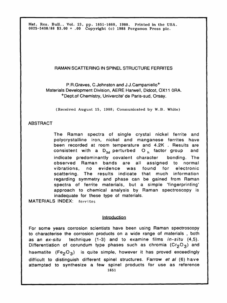Raman Scattering in Spinel Structure Ferrites -1988 | PDF | Raman ...