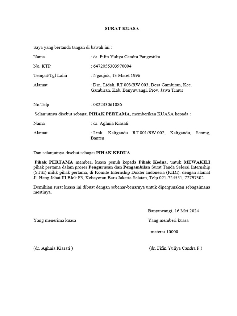 Surat Kuasa Fifin Yuliya | PDF