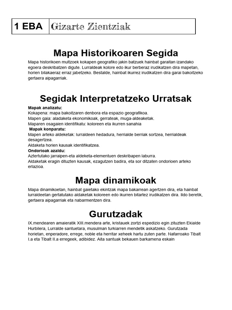 Gizarte Zientziak: 1 Eba Mapa Historikoaren Segida | PDF