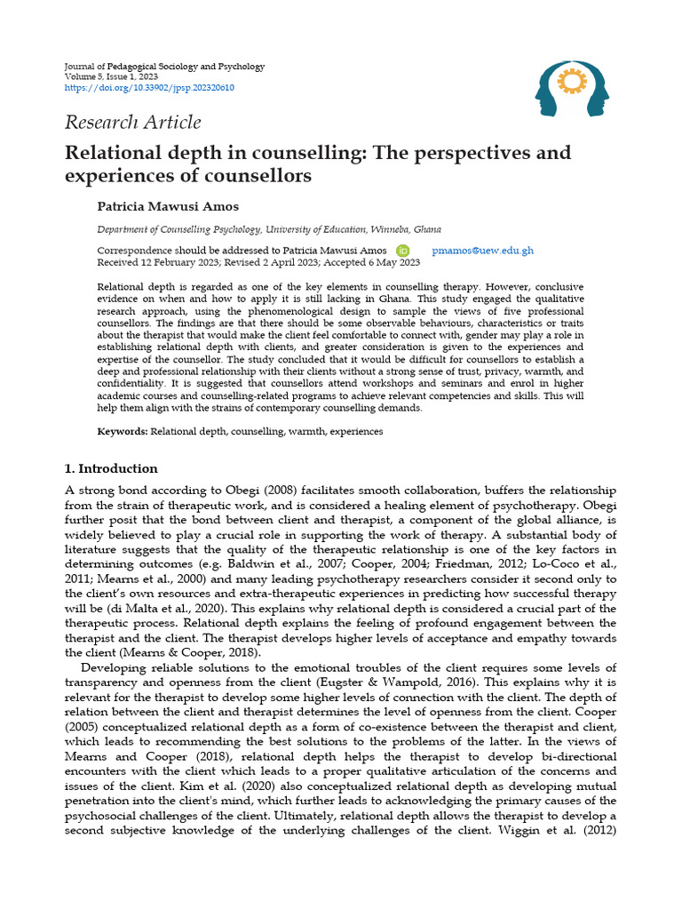 Relational Depth in Counselling The Perspectives and Experiences of ...