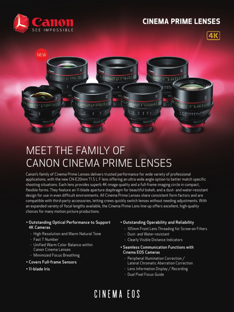 Canon Cinema Prime Lens 4K | PDF | Camera Lens | Camera