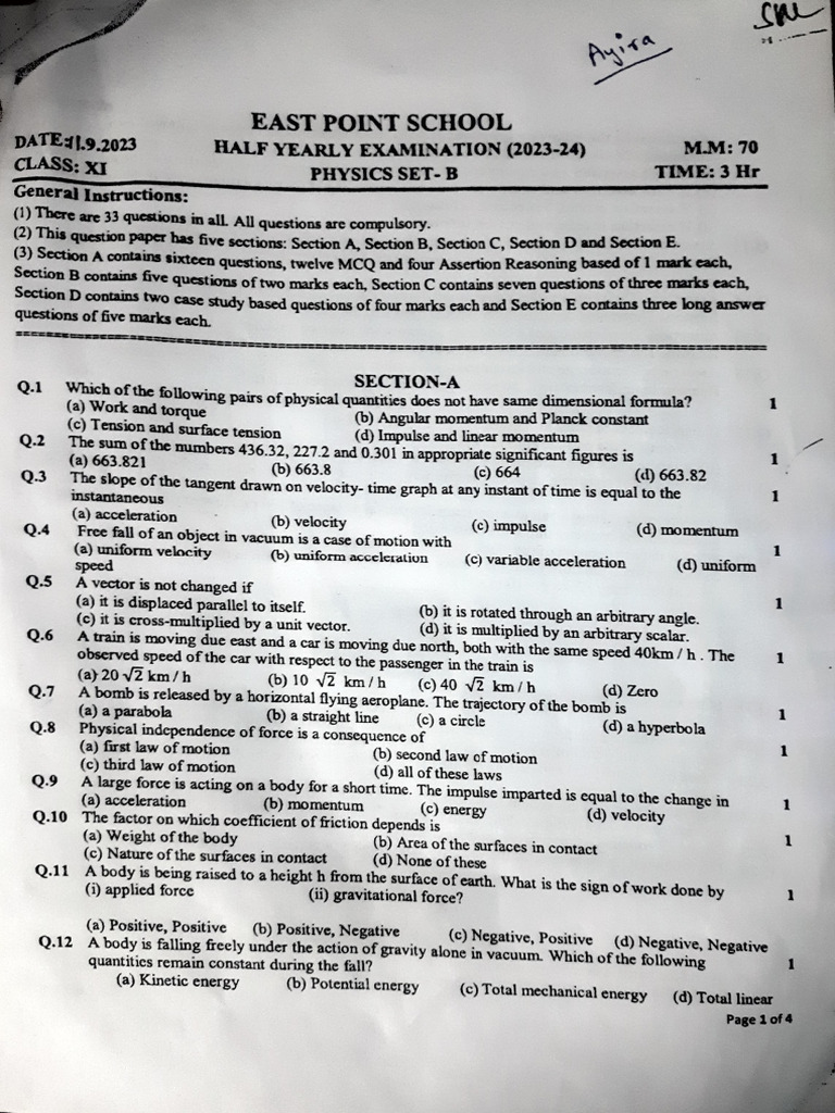 Physics HY Question Paper | PDF | Acceleration | Force