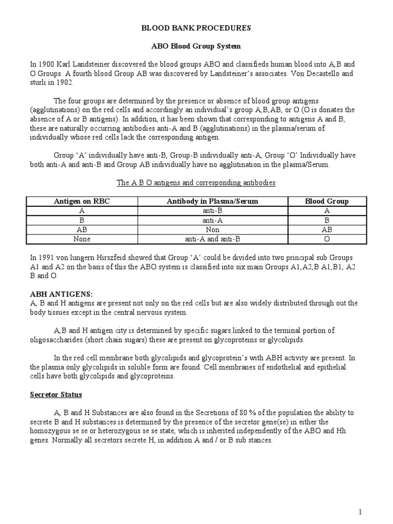 Blood Bank Procedures Overview | PDF | Blood Type | Tissue (Biology)