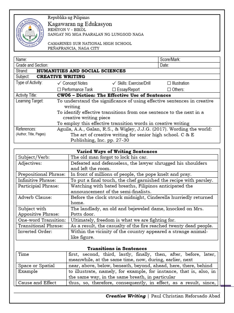 Learning Activity 06 | PDF | Subject (Grammar) | Semantic Units