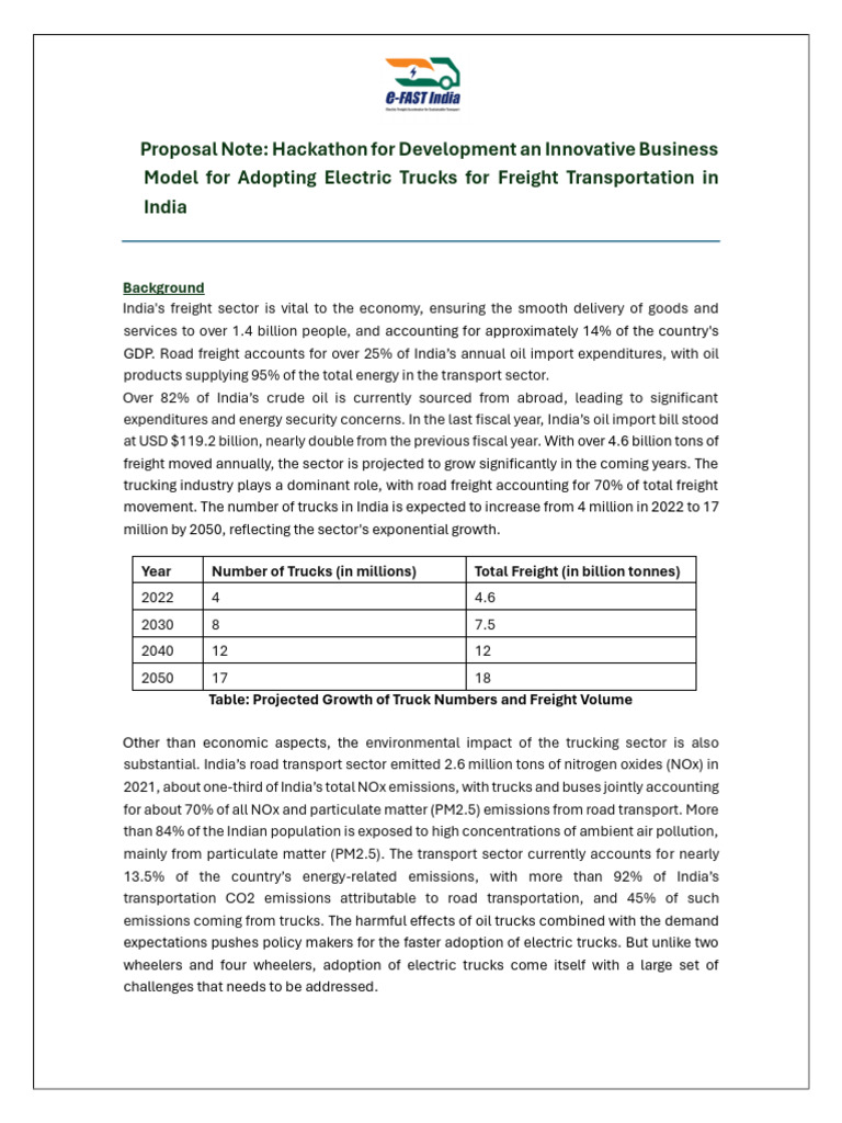 66705243ad7c3 NITI Gearshift Challenge Case Statement | PDF | Truck | Electric Vehicle