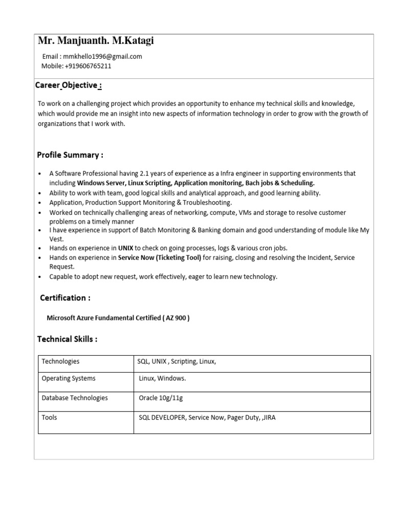 Manjunath_Resume | PDF | Databases | Software