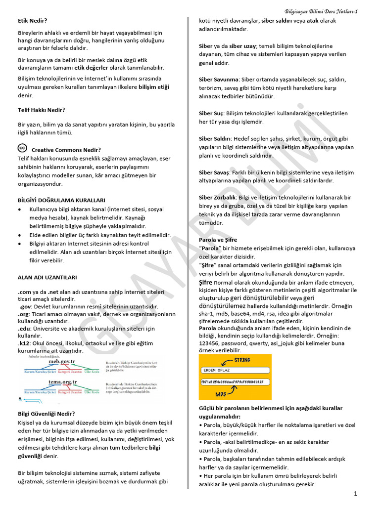Bilgisayar Bilimi Ders NotlarY-1 | PDF