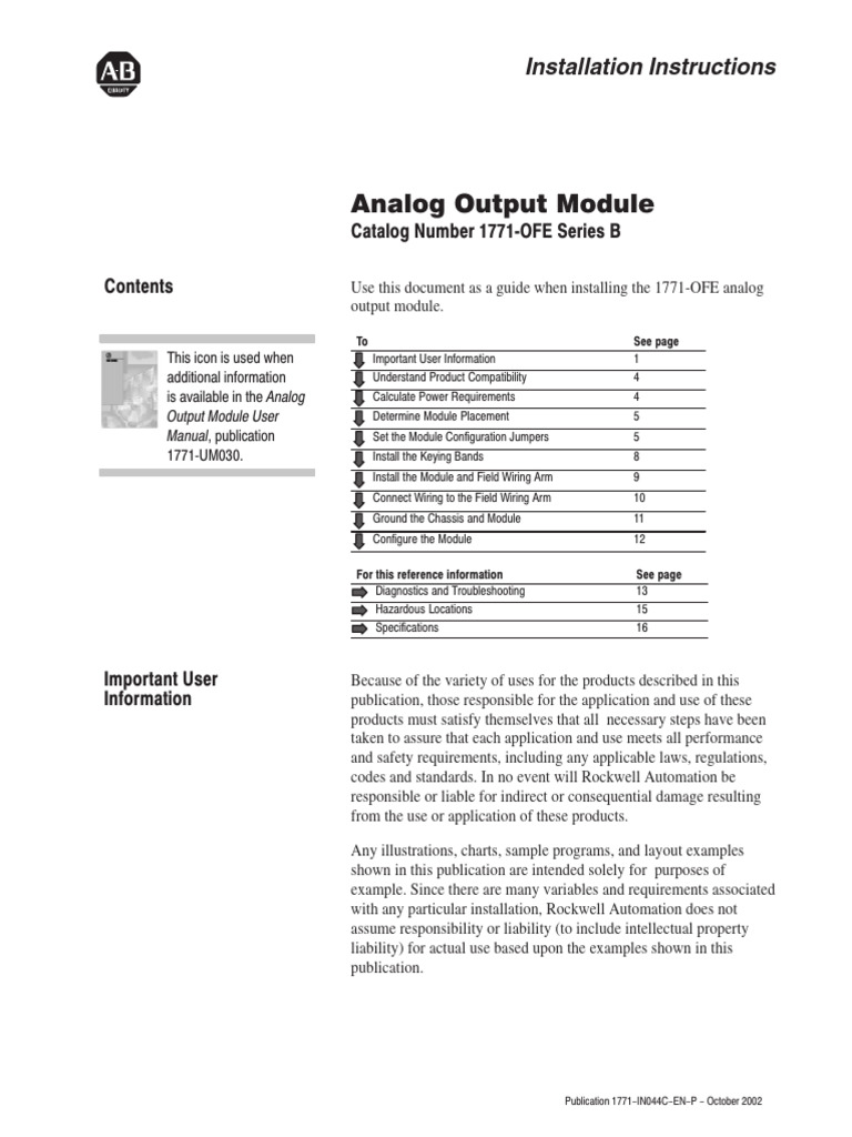 1771 Ofe B Analog Output Module | PDF | Power Supply | Safety