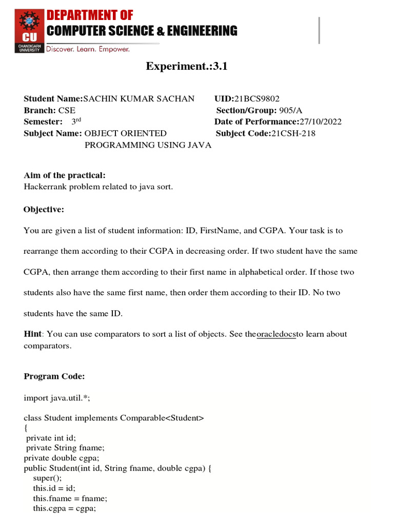 Exp 3.1 Java | PDF | Computer Engineering | Software Development