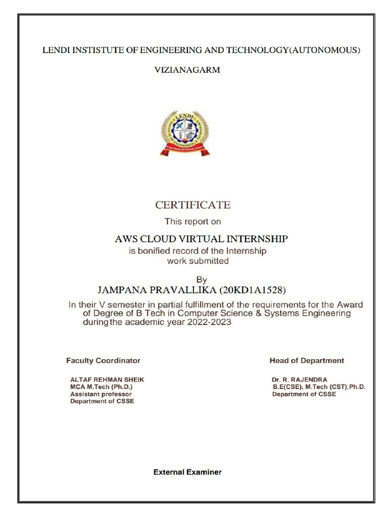 Pravallika Jampana Summer Internship PDF | PDF | Cloud Computing | Amazon Web Services