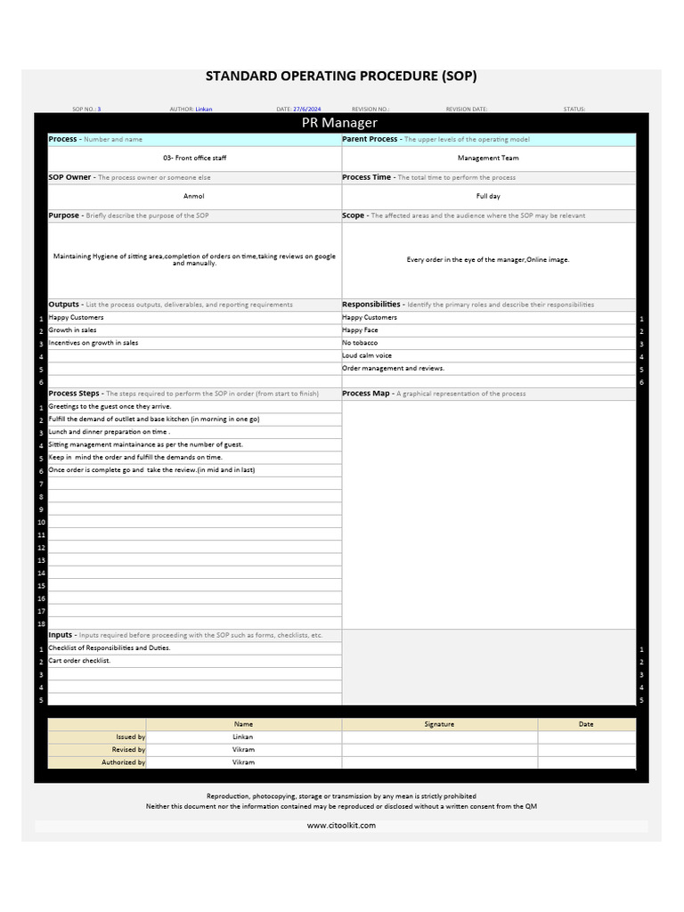 Standard Operating Procedure (Sop) : PR Manager | PDF