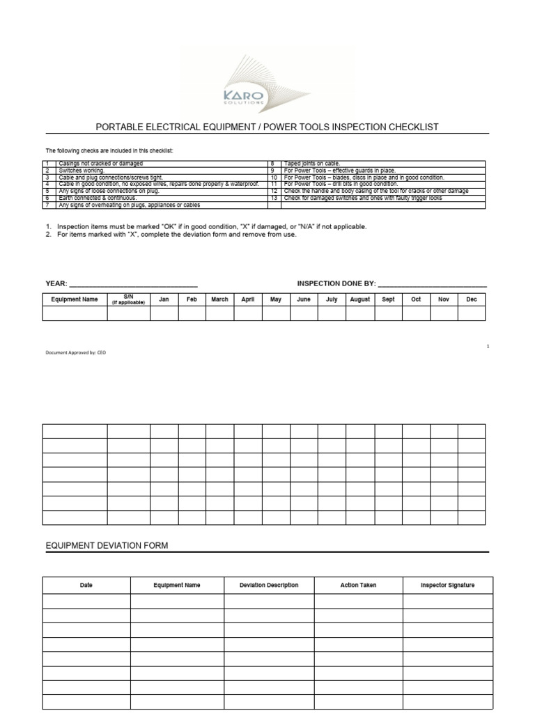 Portable Electrical Equipment Inspection Checklist | PDF