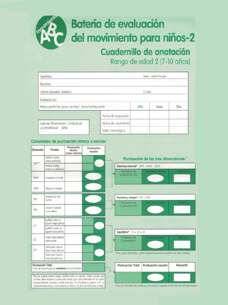 Evaluación de La Batería de Evaluación Del Movimiento para Niños-2 ... Evaluación de La Batería de Evaluación Del Movimiento para Niños-2 ...