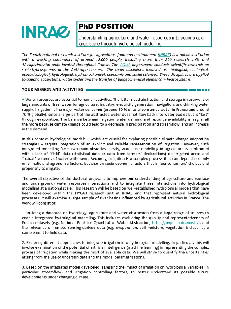 PHD HYDRO INRAE 2024 EN | PDF | Hydrology | Water