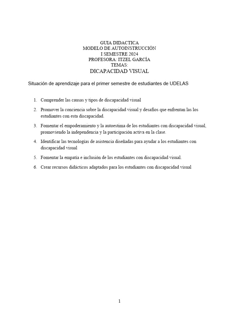 Guia de Autoaprendizaje Discapacidad Visual | PDF | Percepción visual ...
