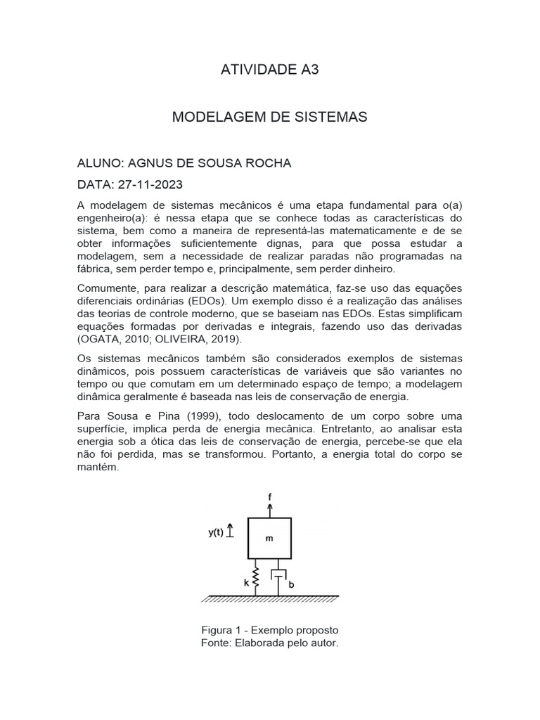 Atividade A3 Modelagem de Sistemas | PDF | Tempo | Matemática