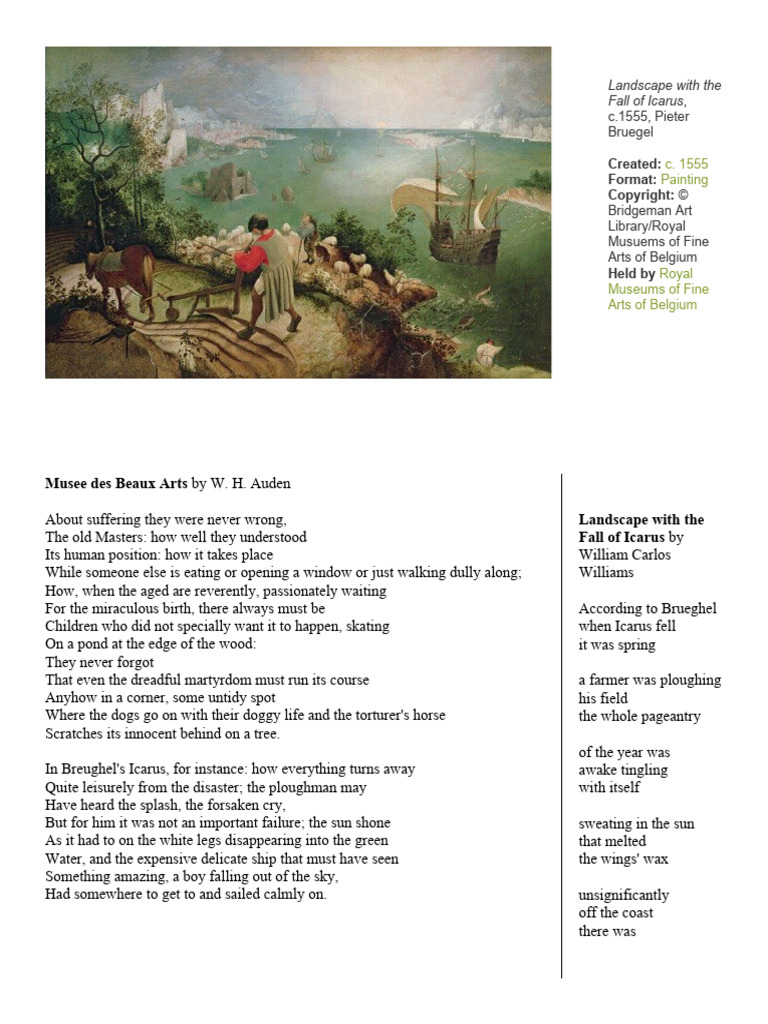 Landscape With the Fall of Icarus - Painting Poem | PDF | Paintings ...