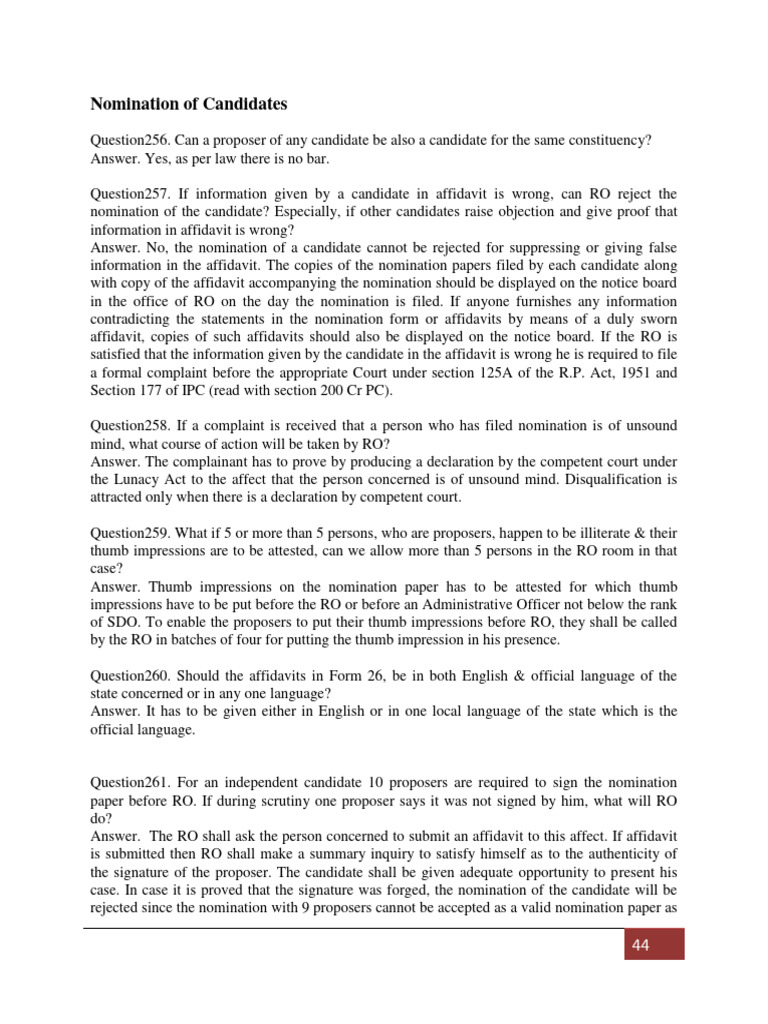 Candidate Nomination Process Guidelines | PDF | Affidavit | Government